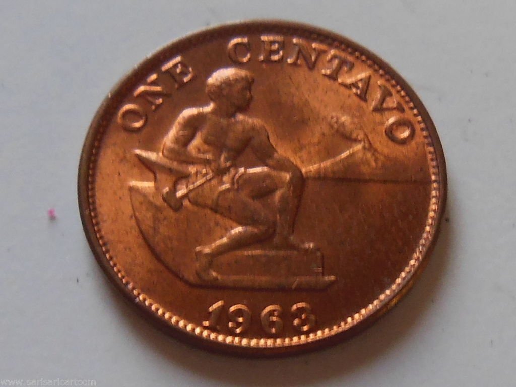 1963 Philippine 1 Centavos Coin Brass KM#186 Bronze
