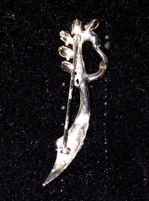 Vintage Scimitar Sword Brooch Blue Green Crystal Jeweled Silvertone Pin