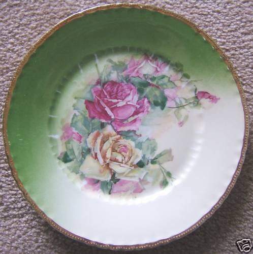 ANTIQUE VICTORIA AUSTRIA PINK & YELLOW ROSE PLATE