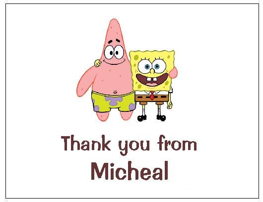 8 Personalized Spongebob Squarepants and Patrick Thank You Cards / Note ...