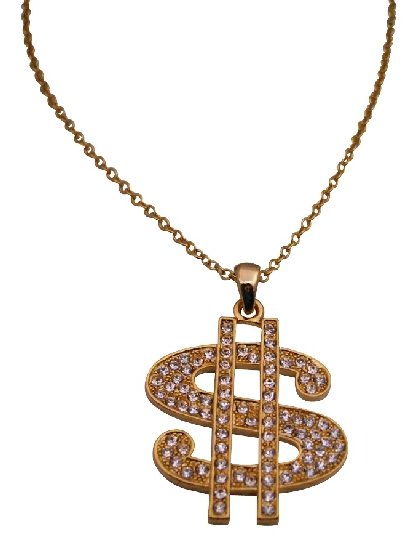 HH127 Gold Dollar Sign Pendant Necklace Bling Bling Pendant w/ Cubic Zircon