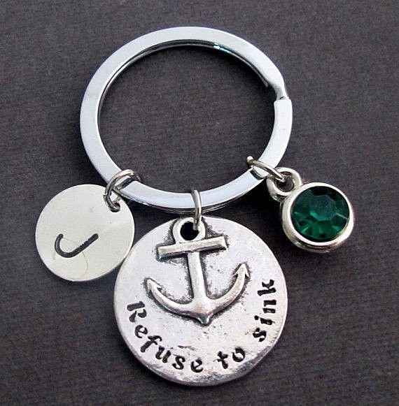Refuse to Sink Personalized Key Chain,Anchor Key Ring,Nautical Survivor ...