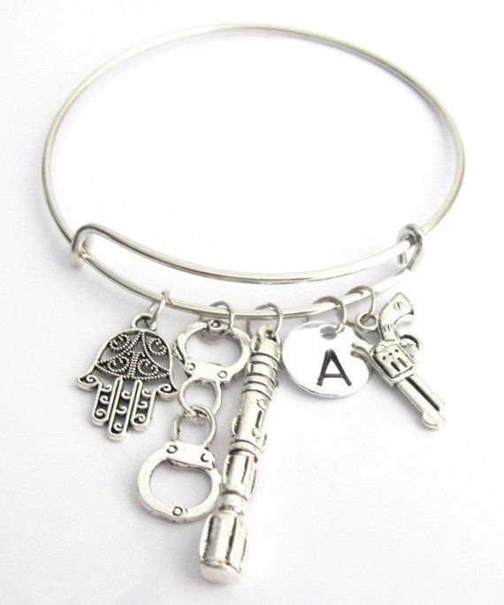Handcuffs Expandable Bangle Hamsa Charms,Dr Who Jewelry Gun Bracelet