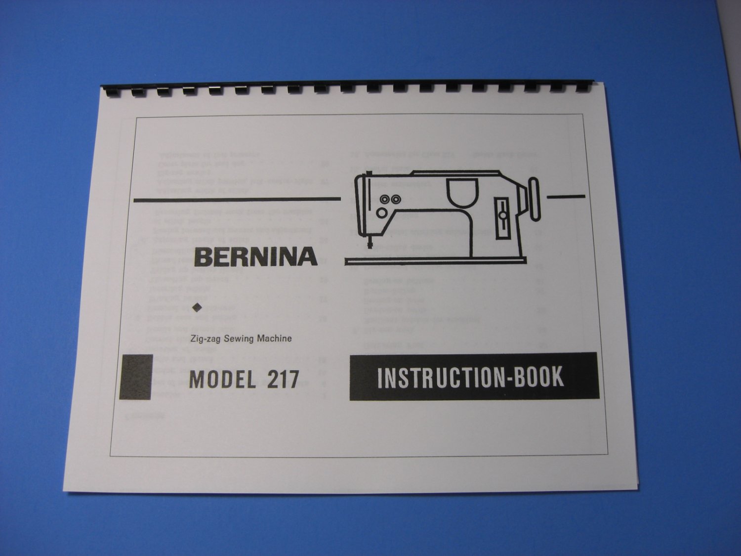 Bernina Model 217 Sewing Machine Instruction Manual