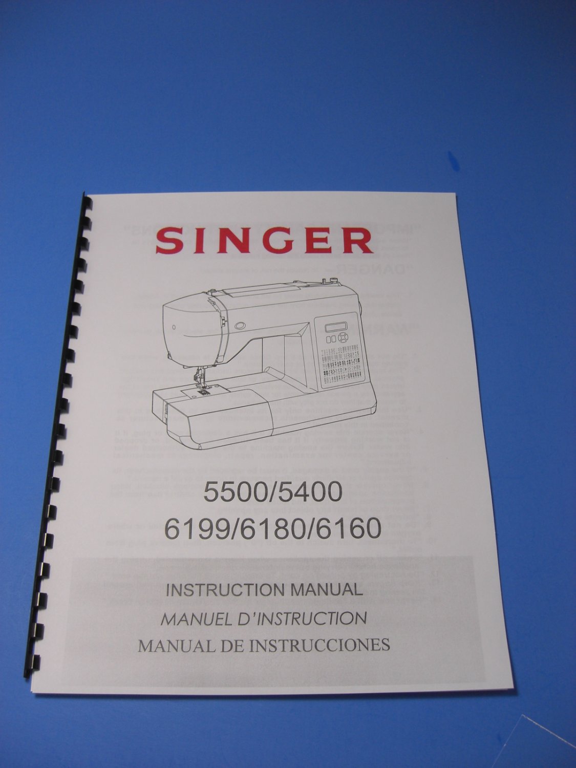 Singer 5500/5400/6199/6180/6160 Sewing Machine Instruction Manual - Printed
