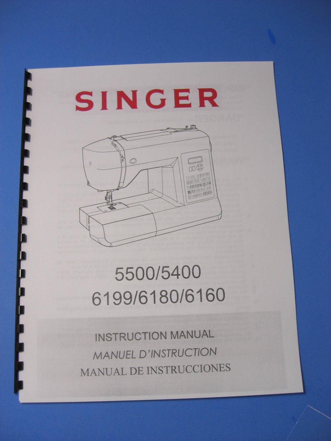 Singer 5500/5400/6199/6180/6160 Sewing Machine Instruction Manual - Printed