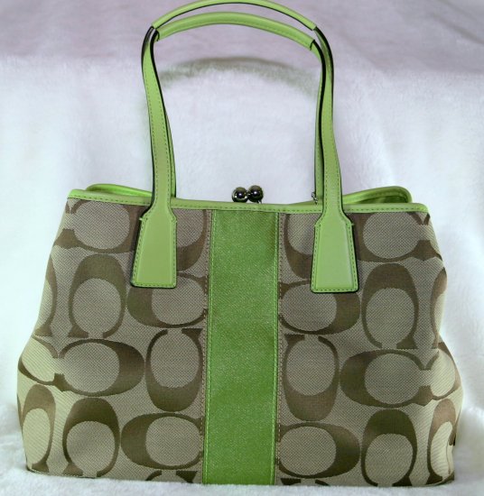 Coach Signature Stripe Frame Carryall, Khaki/Pear