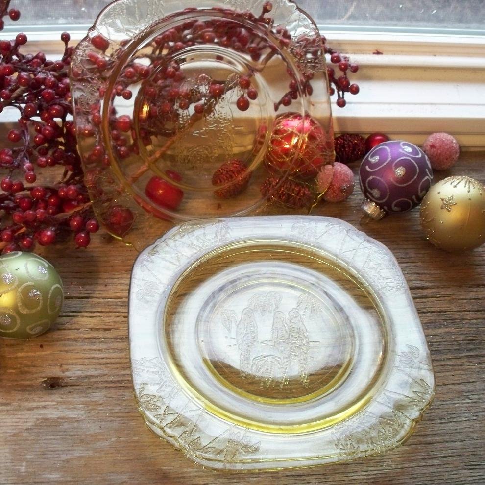 Set of 3 Amber Federal Depression Glass PARROT Pattern Sherbet~Bread ...