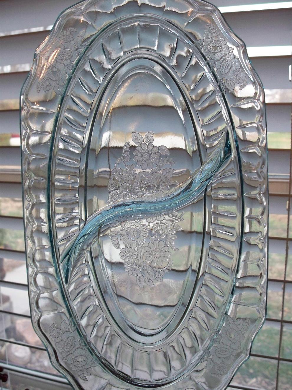 Anchor Hocking 10" MAYFAIR Blue Depression Glass Divided Celery Dish