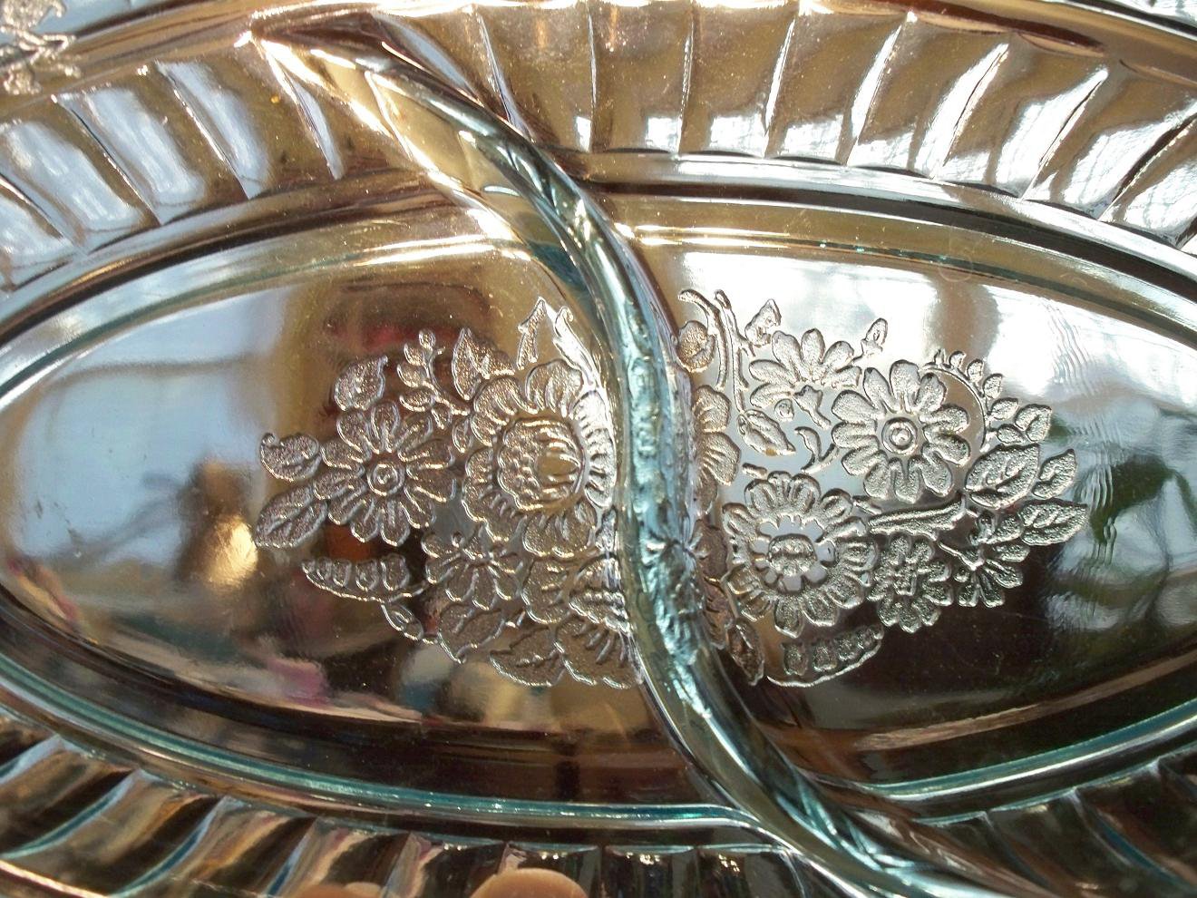 Anchor Hocking 10" MAYFAIR Blue Depression Glass Divided Celery Dish