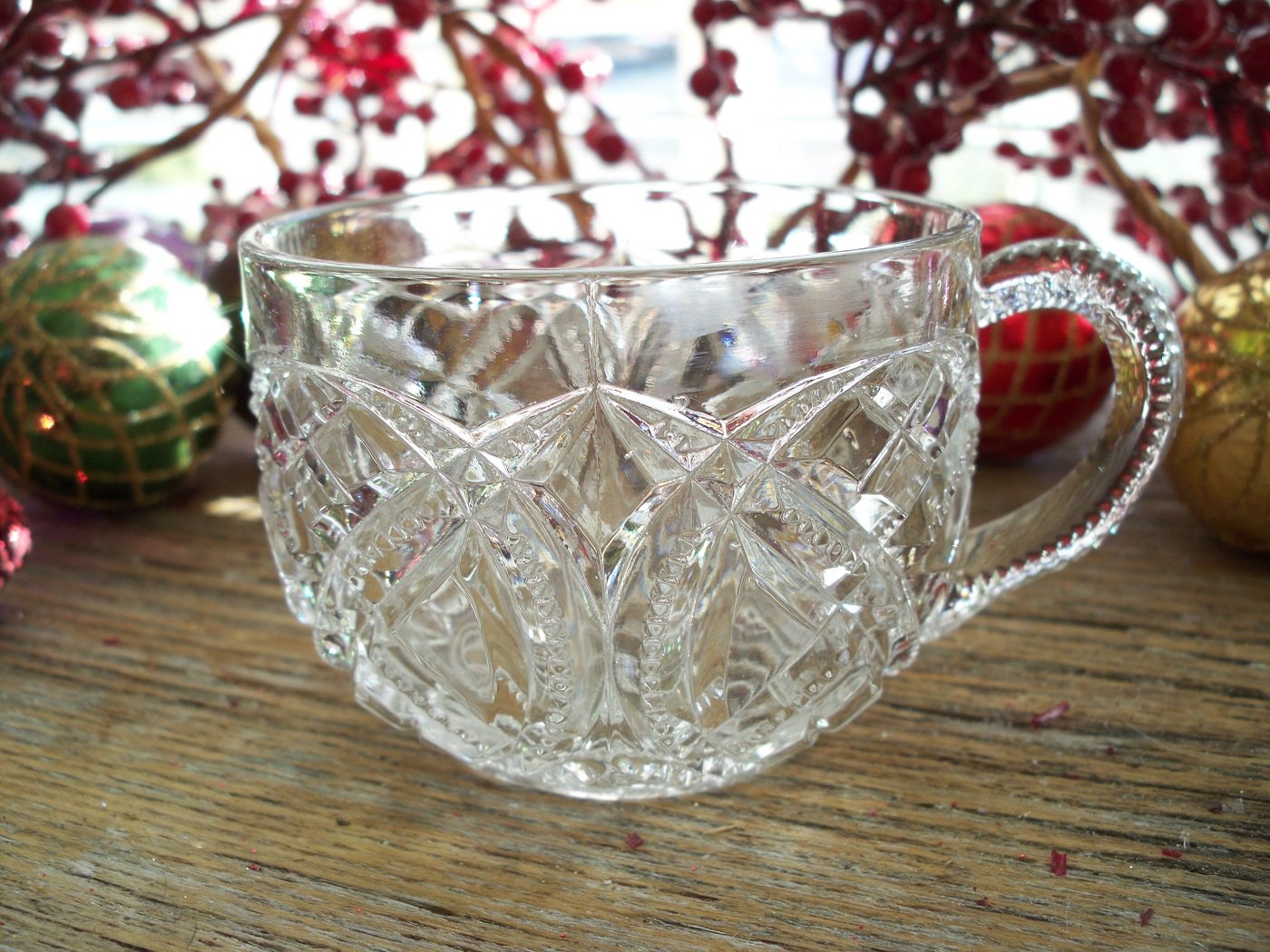 Set of 4 Cambridge Pressed Glass BIG X Cross Hatch Punch Cups c.1901