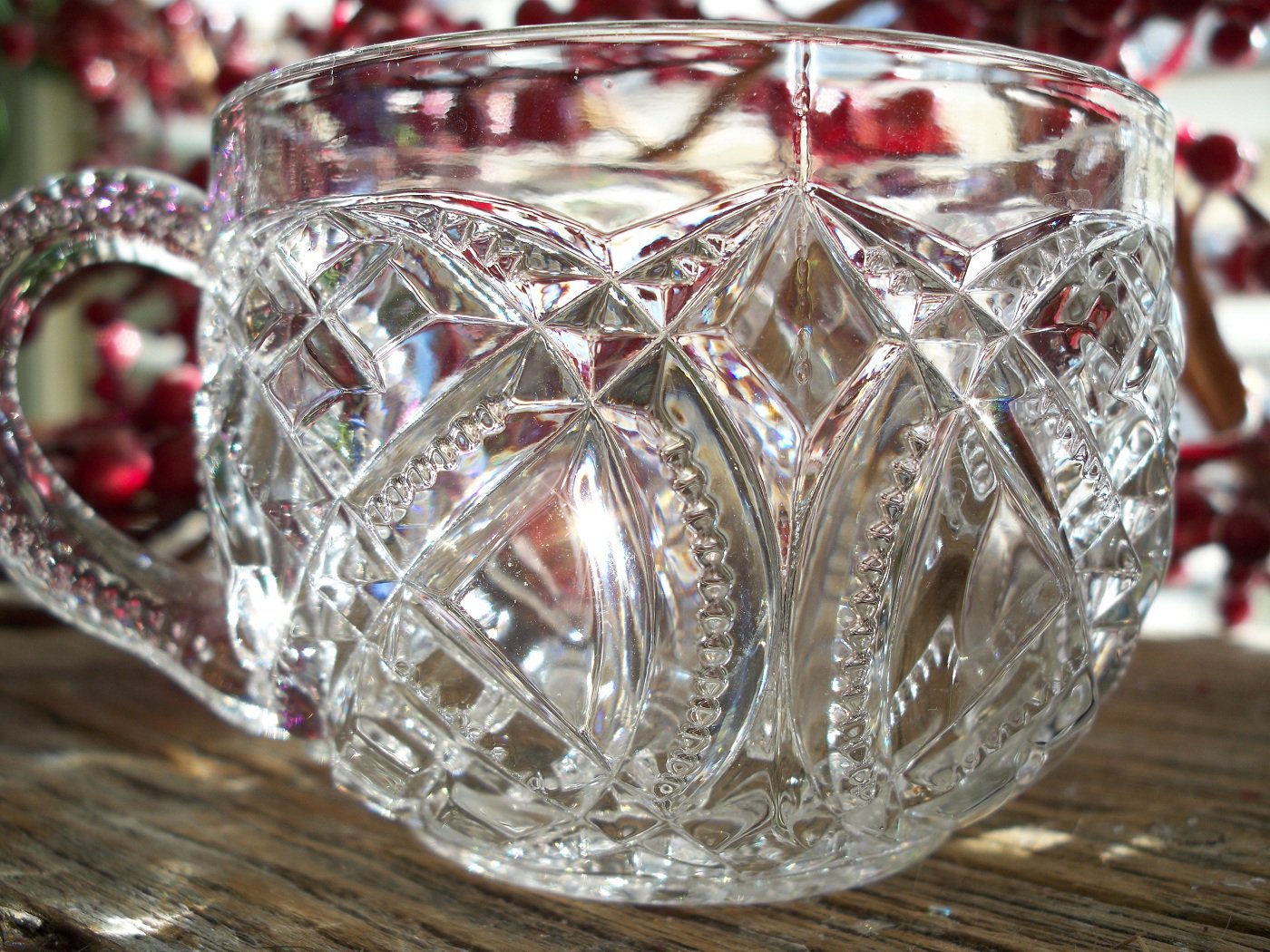 Set of 4 Cambridge Pressed Glass BIG X Cross Hatch Punch Cups c.1901