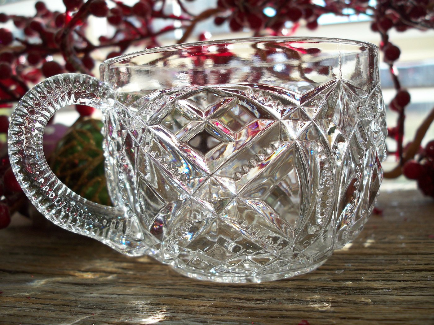 Set of 4 Cambridge Pressed Glass BIG X Cross Hatch Punch Cups c.1901