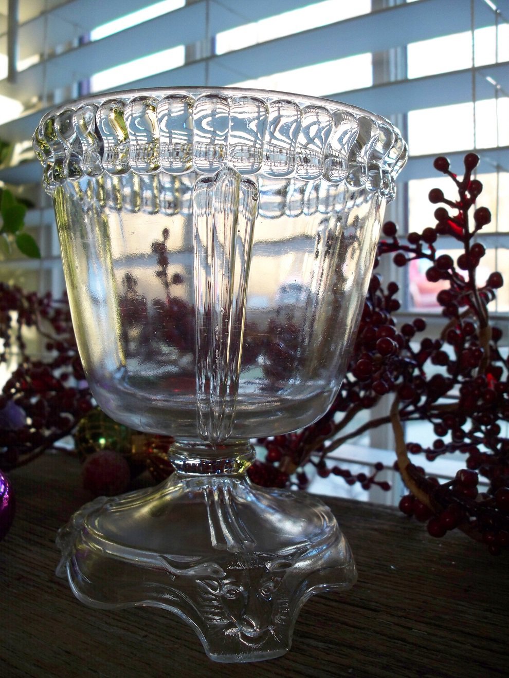 Gillinder & Sons Glass LION HEAD Footed Spooner c.1877