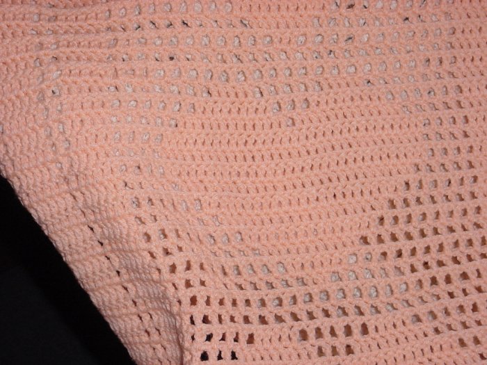 Hand crocheted ORANGE HEART BABY afghan filet crochet