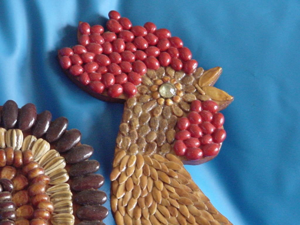 Seed Mosaic Rooster chicken figure Seed picture crop art seed craft No. 134