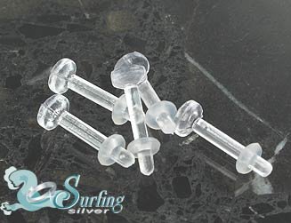 LOT 5 CLEAR ACRYLIC LABRET LIP CHIN RING RETAINERS 14G