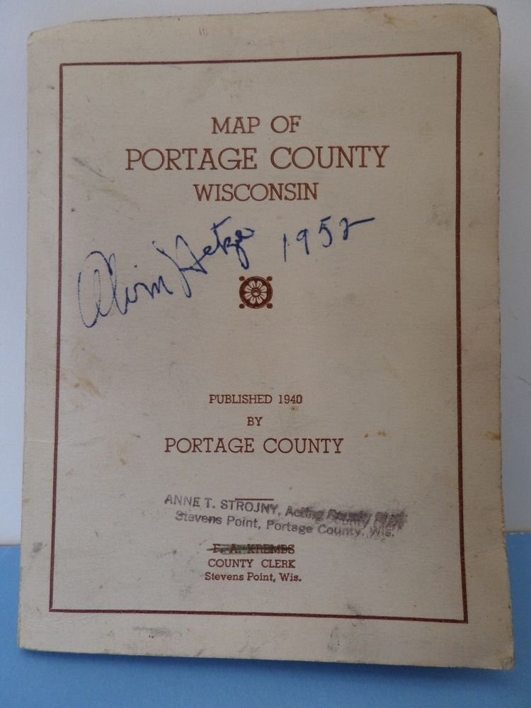 Vintage 1940 Map of Portage County Wisconsin - Original