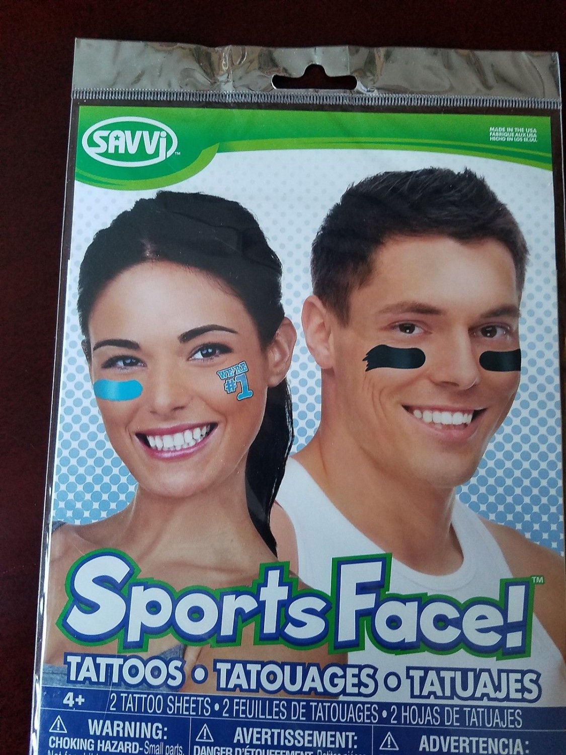 Sports Face Tattoos - 2 Temporary Tattoo Sheets