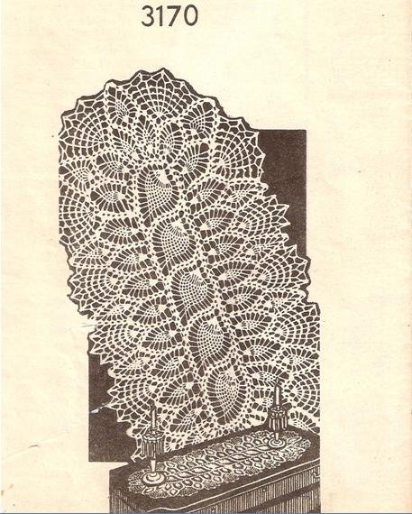 Crochet Pineapple Doily Long Runner Pattern Oval Table, Vintage Doily ...