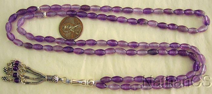 ISLAMIC PRAYER BEADS TESBIH SUBHA 99 LAVENDER AMETHYST & STERLING SILVER
