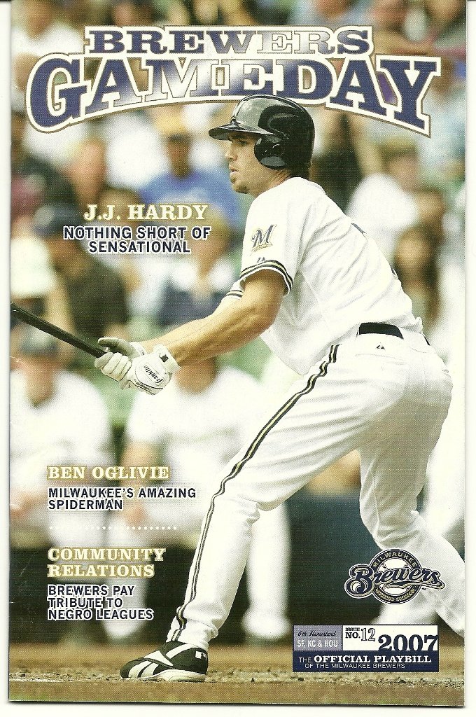 2007 MILWAUKEE BREWERS Gameday Program - J. J. HARDY on cover