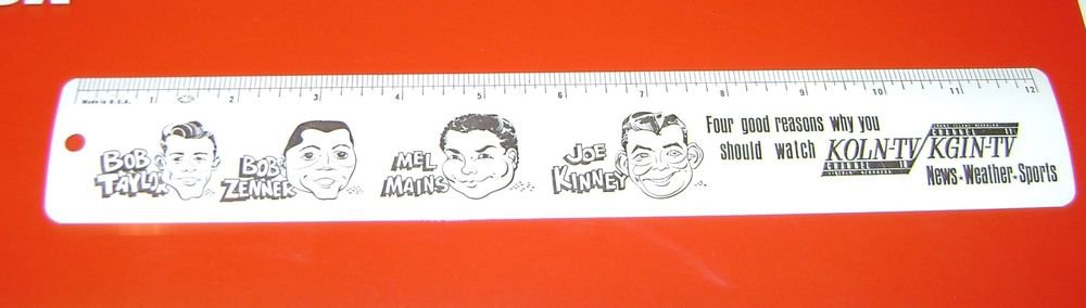 Vintage Ruler KOLN KGIN TV News caricatures of Mel Mains Bob Taylor Joe ...