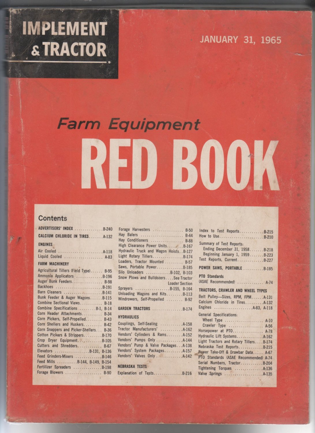 Vintage January 31, 1965 Implement & Tractor Farm Industrial Red Book