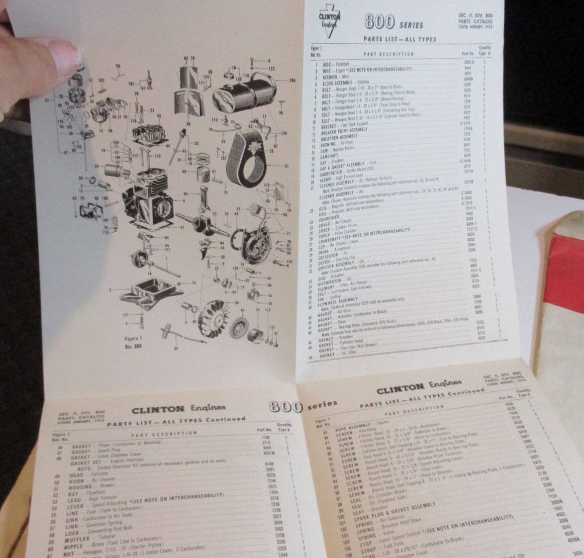 Operation and Service Manual Clinton Engines 800 Series & a Parts List