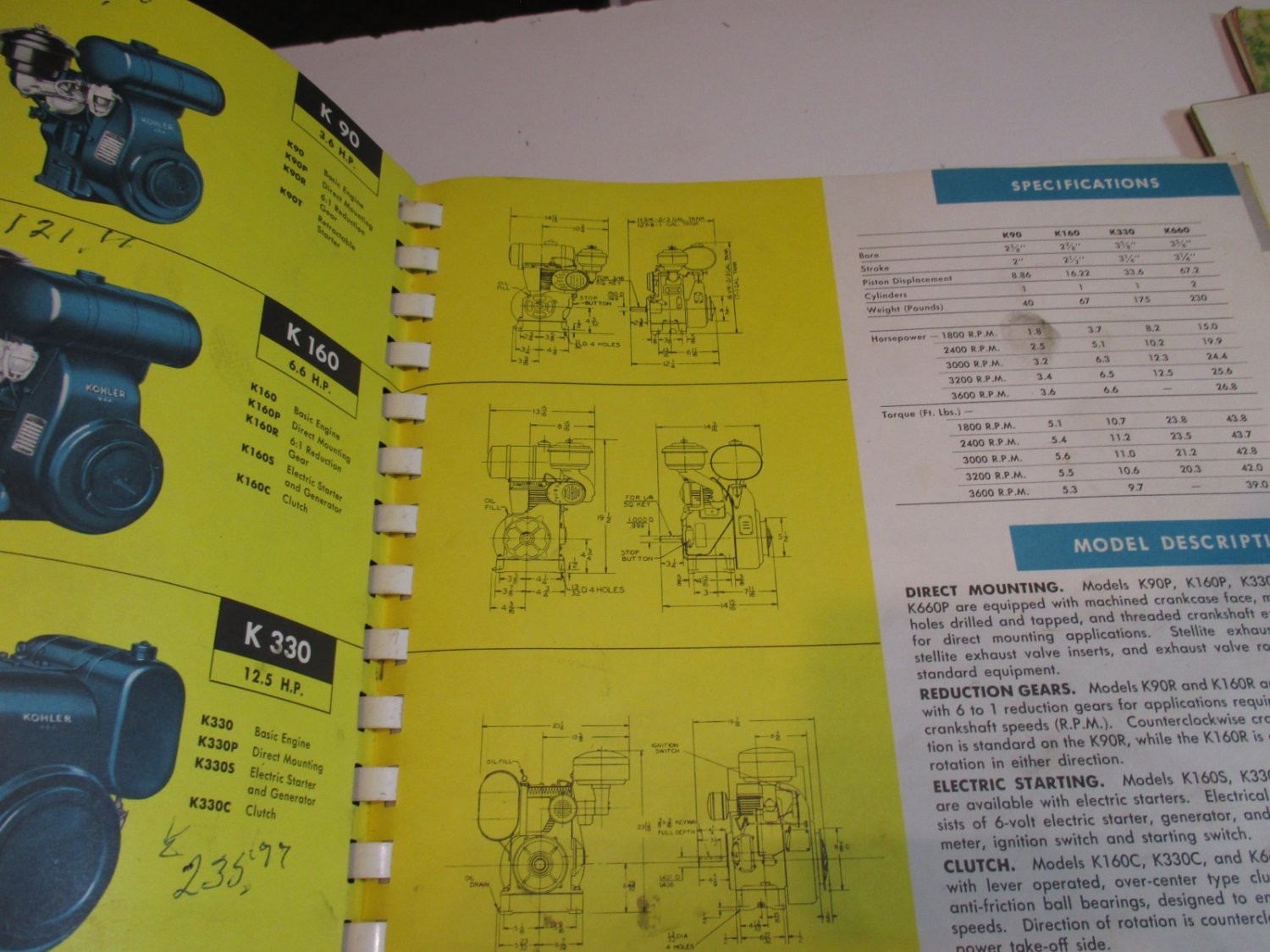 Kohler Engines Operation Maintenance Parts Manuals K90 K160 K330 K660