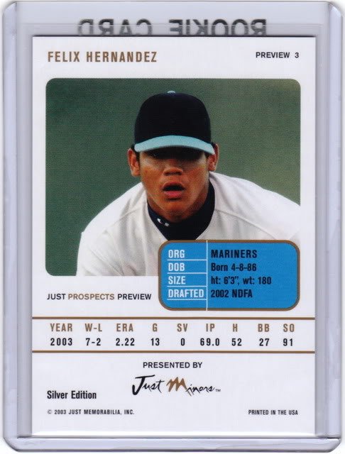 2003 Just_FELIX HERNANDEZ Rookie Card/RC~'03~2004~04~05