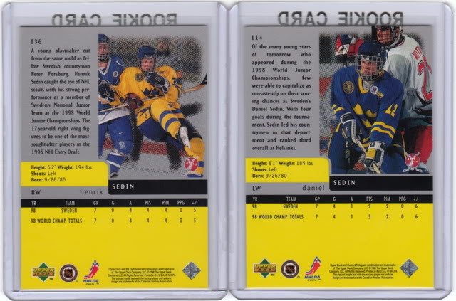 1997-98_HENRIK & DANIEL SEDIN Rookie Card/RC~97~2000-01