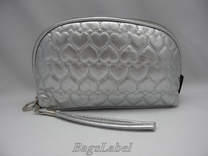 Silver Cosmetics Bag Makeup Case Heart Mirror Purse Clutch
