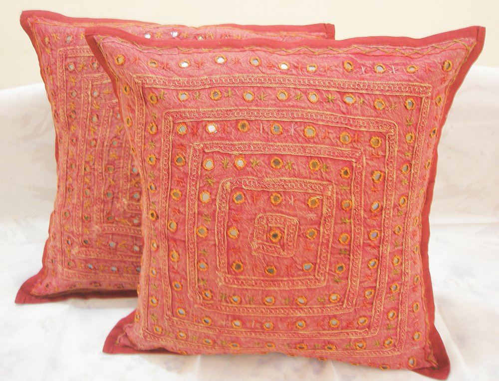 Embroidered Indian Cushion Covers Toss Pillow Ethnic Sofa Couch Throw ...