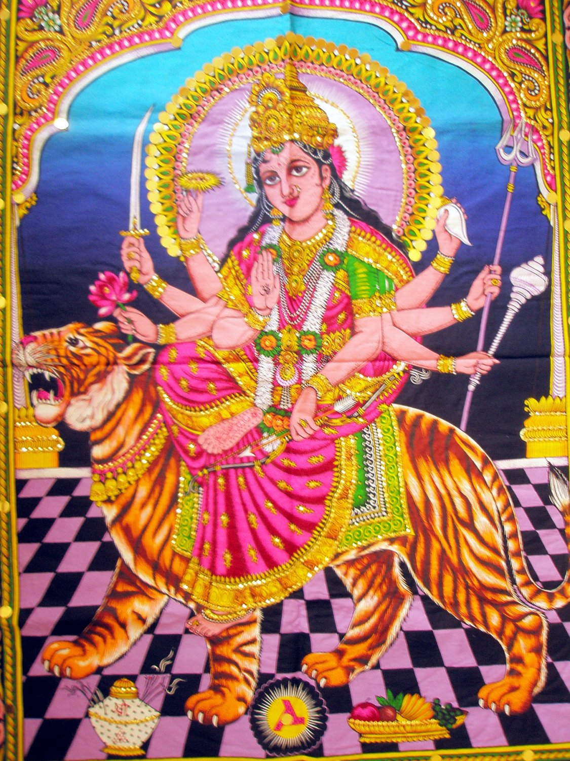 Hindu Goddess Durga Uma Parvati Wall Hanging Amba on Tiger Indian ...