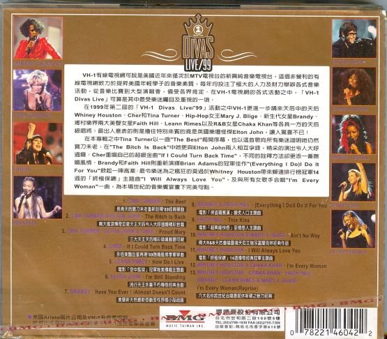 VH1 Divas Live 1999 Taiwan CD Whitney Houston Cher Brandy
