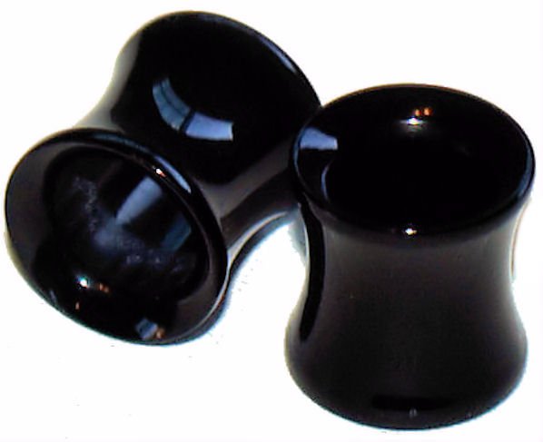 Pair 00G 10mm Black Acrylic Ear Tunnel Plugs Gauges Double Flared