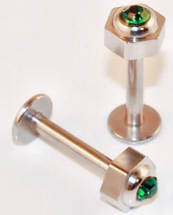 CZ Nuts & Bolts Lip Labret Ring Monroe Stud Jewelry Piercing 14 Gauge