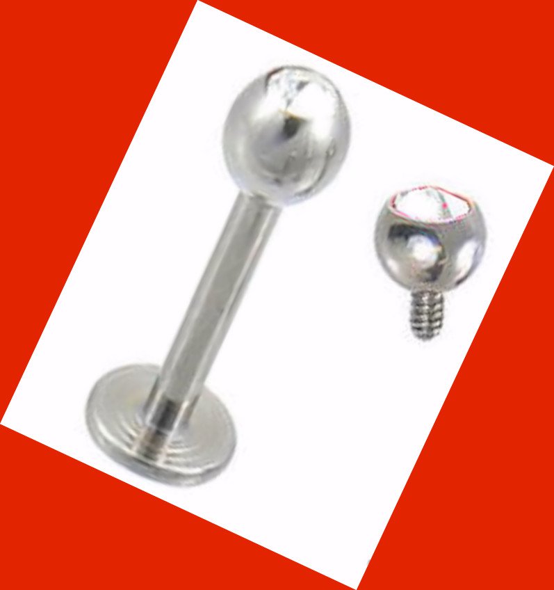 Internally threaded Clear CZ Micro Ball 16G, 3/8 Lip Ring labret Monroe ...