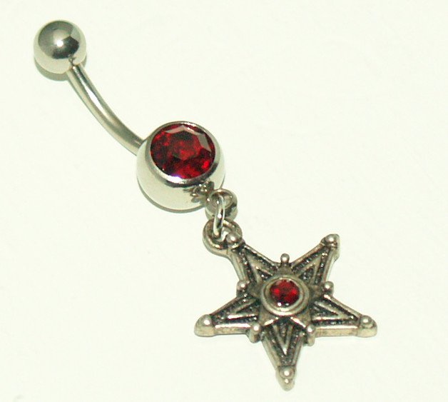 Gothic Star Belly Button Navel Jewelry Ring with Red CZ