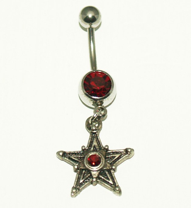 Gothic Star Belly Button Navel Jewelry Ring with Red CZ