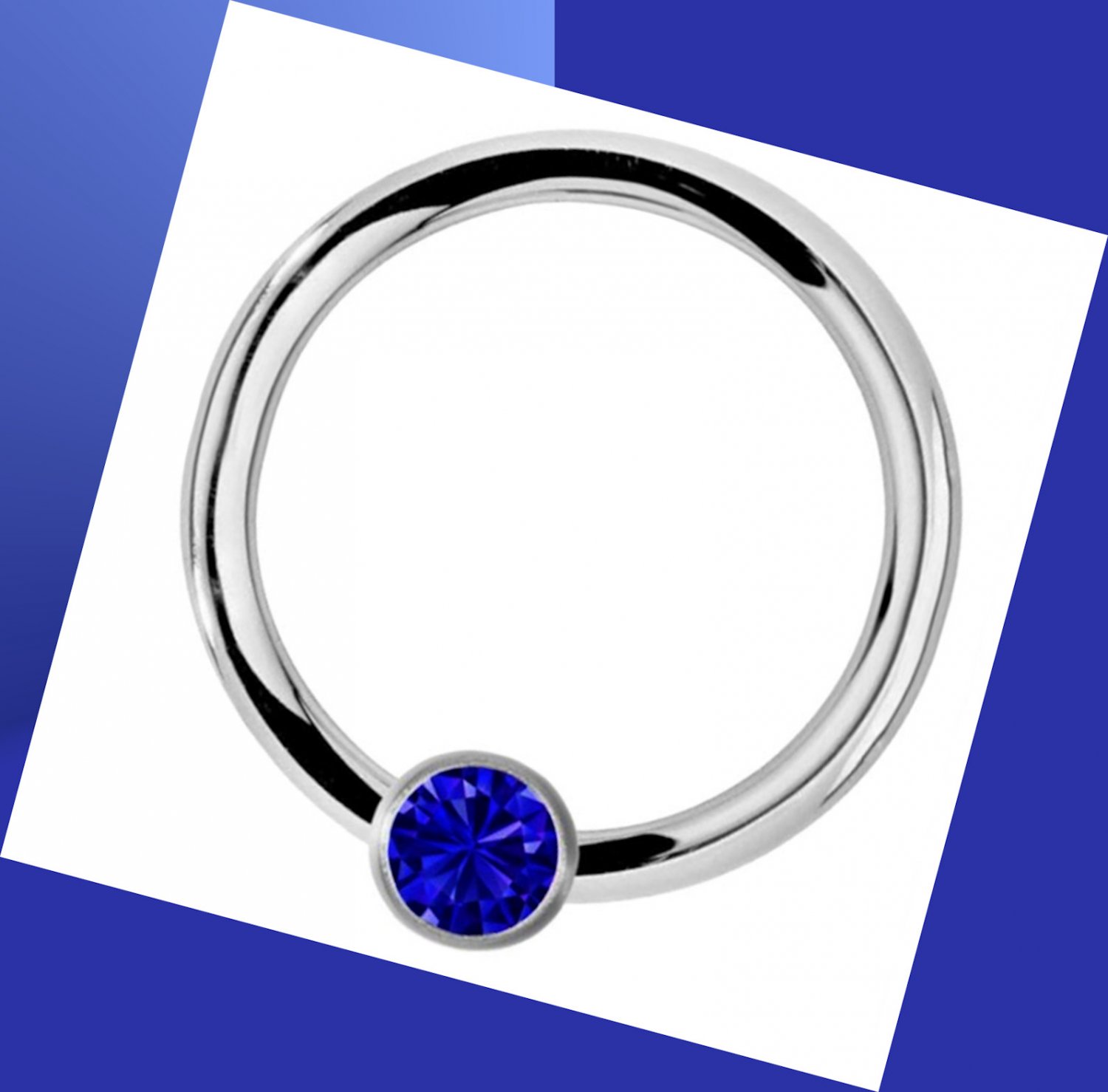 Steel 14G Captive Bead Ring Nose Hoop Blue CZ Gem Earring Nipple Lips ...