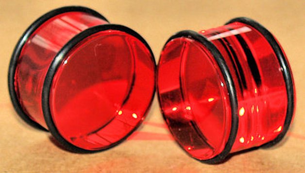 Pair One 1 Inch Red Acrylic Saddle Ear Plugs 25mm Gauge With Grooved O ...