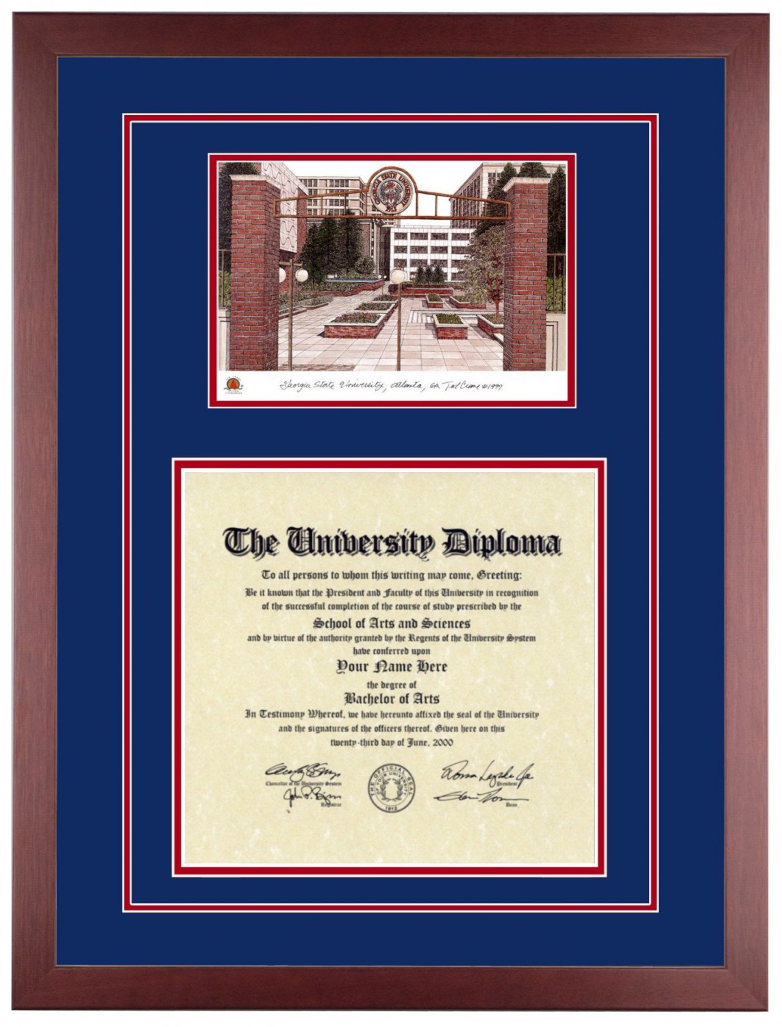 Georgia State University Diploma Frame with GSU Lithograph Art Print in ...
