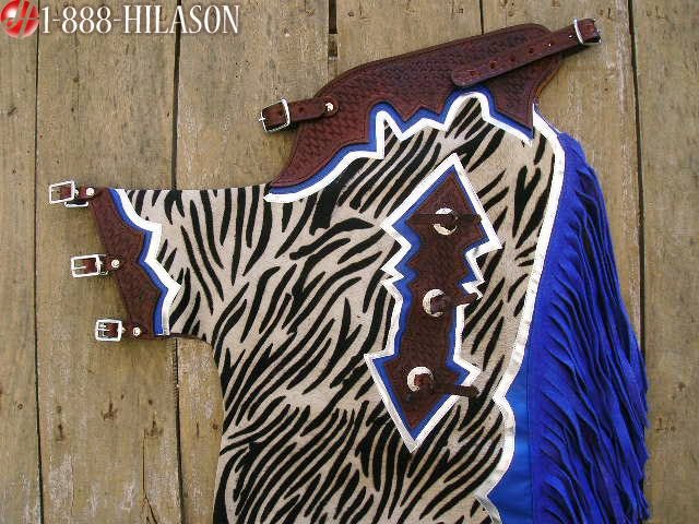 565 BULL RIDING ZEBRA HAIR ON LEATHER RODEO CHAPS