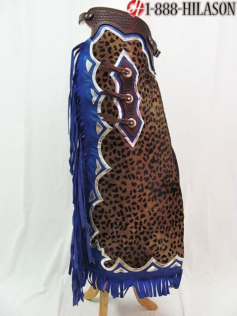 566 BULL RIDING CHEETAH HAIR ON LEATHER RODEO CHAPS