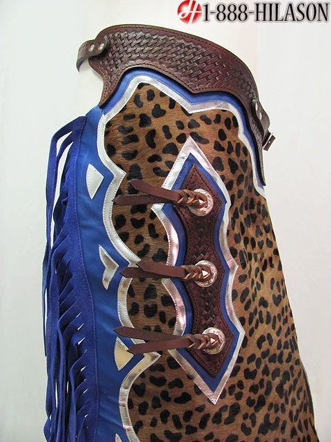 566 BULL RIDING CHEETAH HAIR ON LEATHER RODEO CHAPS