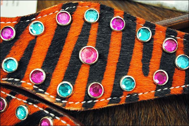 HEADSTALL WESTERN RHINESTONE ZEBRA HAIR ON LEATHER HORSE BREAST COLLAR N0S