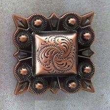 CN042F- 2 SQUARE COPPER ENGRAVED CONCHOS SADDLE HEADSTALL HORSE TACK 1.5IN