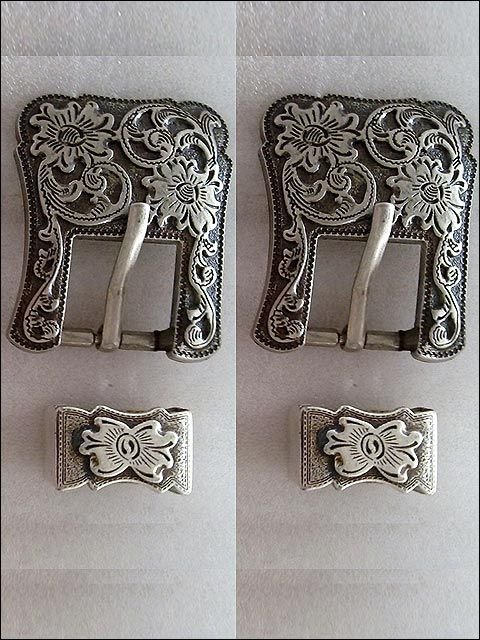 CN055F- SET OF TWO PIECE ANTIQUE SILVER BUCKLE SET - 1.5 INCH